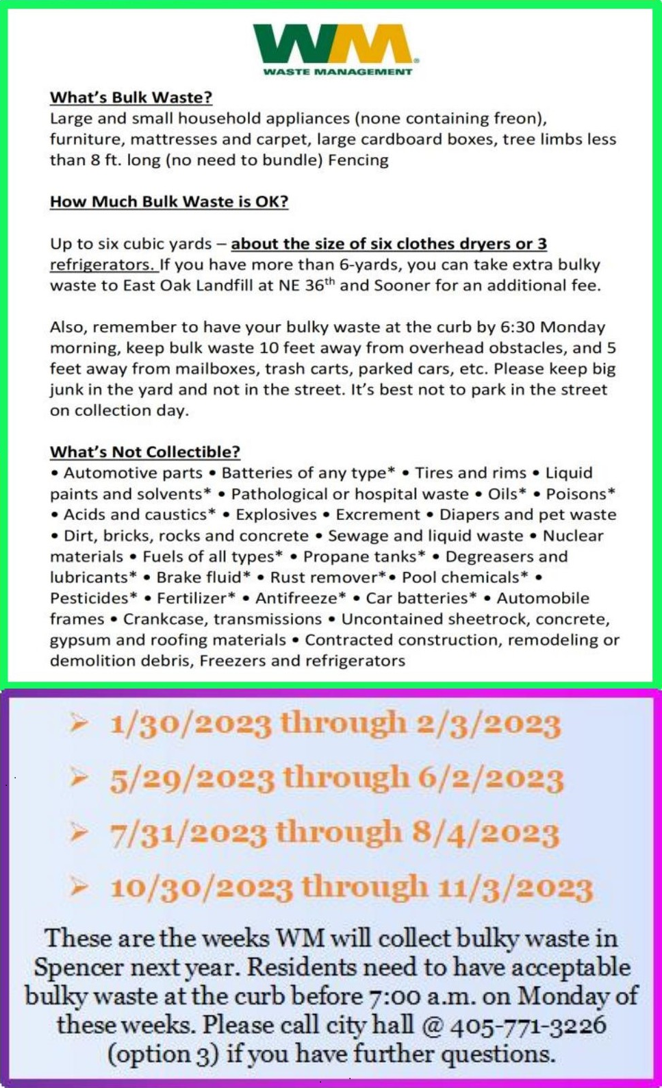 Bulk Trash Next Collection Day 10-30-23 | Spencer, OK