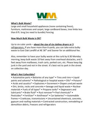 WM Guidelines for Bulk Trash | Spencer, OK